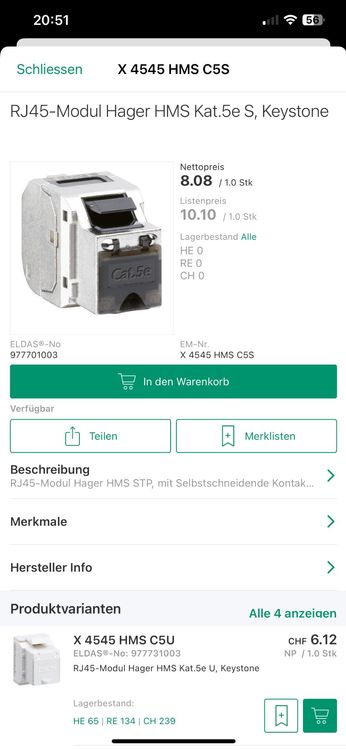 Elektromaterial Hager RJ45 Module (Neu (gemäss Beschreibung)) in Muolen ...