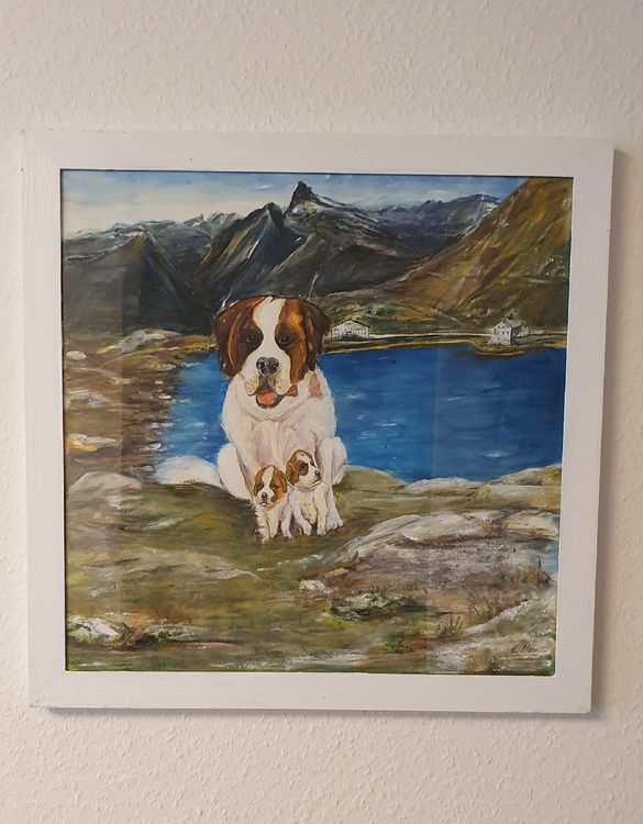 Aquarellbild Bernhardiner mit Welpen, Unikat (Gebraucht) in Lupfig für CHF 15 – nur Abholung auf ...