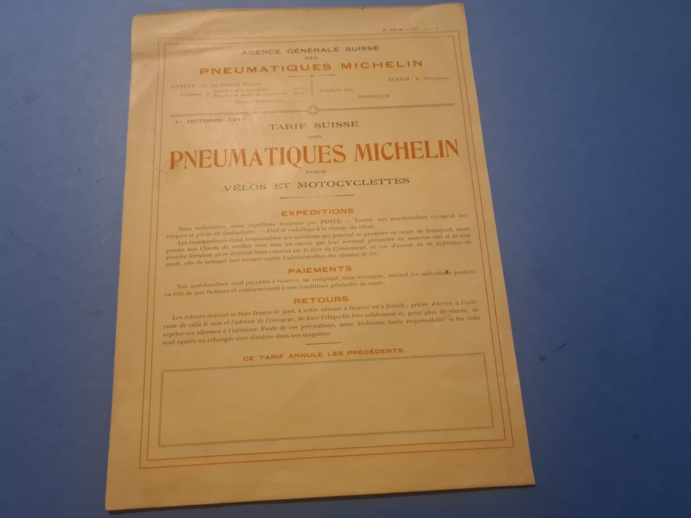 MICHELIN SUISSE 1911 VELO-MOTO OLDTIMER VINTAGE RARE (D'occasion) à ...