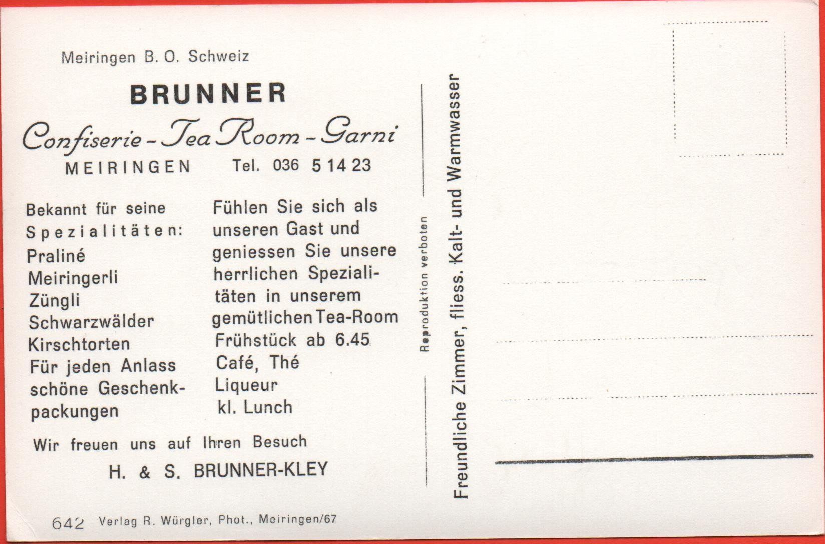 MEIRINGEN Werbung Confiserie Tea Room Garni Brunner - Auto (Neu (gemäss ...