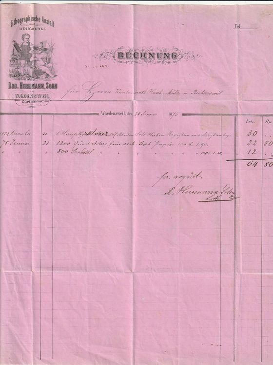 Litho-Briefkopf Wädenswil 1875 Rob. Hermann (Gebraucht) in Rorschacherberg für CHF 60 – mit ...
