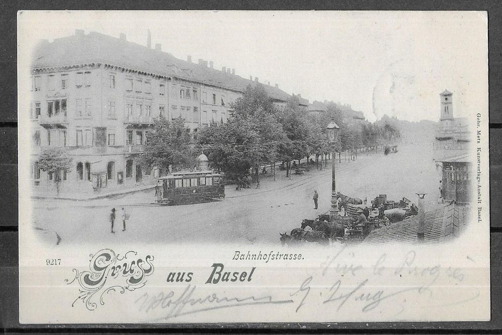 BS Gruss aus Basel 1898 Bahnhofstrasse mit Strassenbahn | Kaufen auf Ricardo