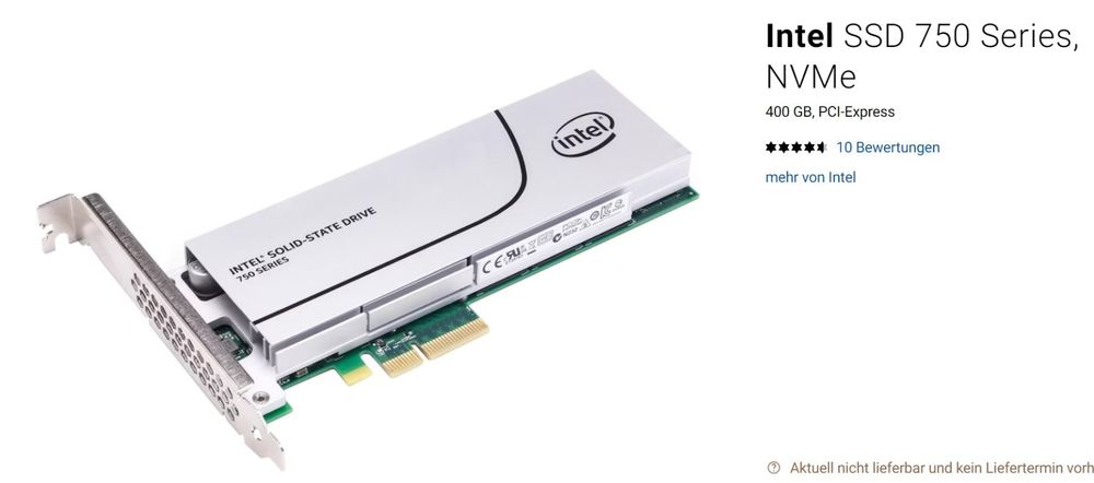 Intel® SSDs 750 Serie 400GB, halbhoch, PCIe 3.0, MLC (Gebraucht) in Hirzel für CHF 70 – mit ...
