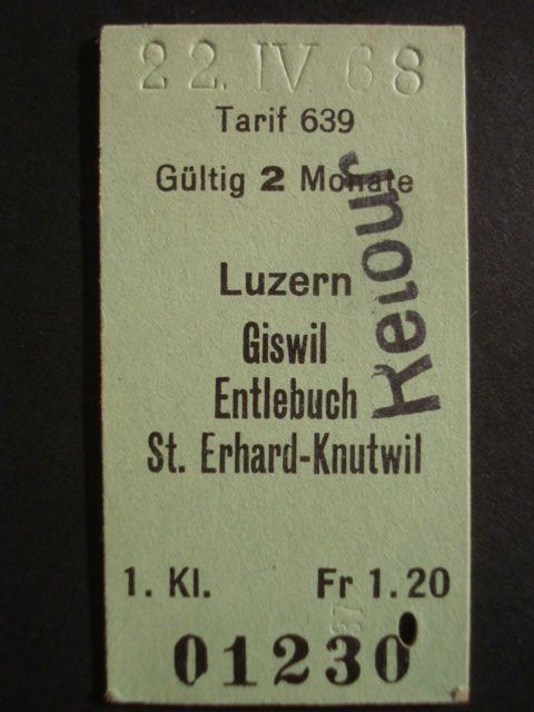 SBB - 22.4.1968 - 1.Klasse - LUZERN - GISWIL/ENTLEBUCH/St.ER | Kaufen auf Ricardo