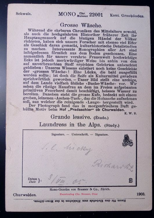 Mono Karte Churwalden Graubünden grosse Wäsche 1903 (Gebraucht) in Russo für CHF 9 – mit ...