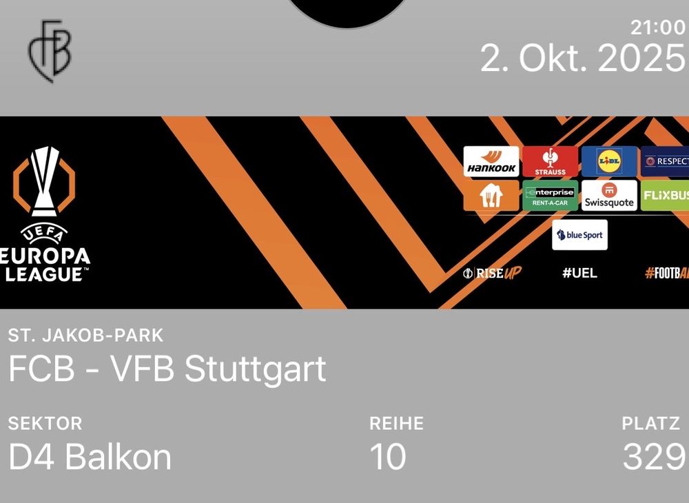 FC Basel - VfB Stuttgart (2x Tickets im D4 Balkon) (Neu und ...