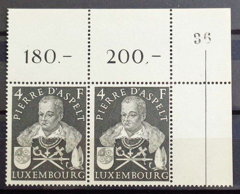 LUXEMBOURG 1953: Peter von Aspelt, Eckrandpaar ** (Neu (gemäss ...