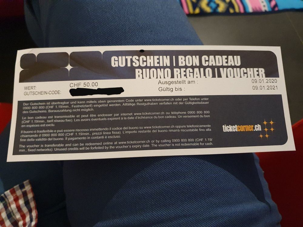 Ticketcorner Gutschein 50 Fr (Neu und originalverpackt) in ...