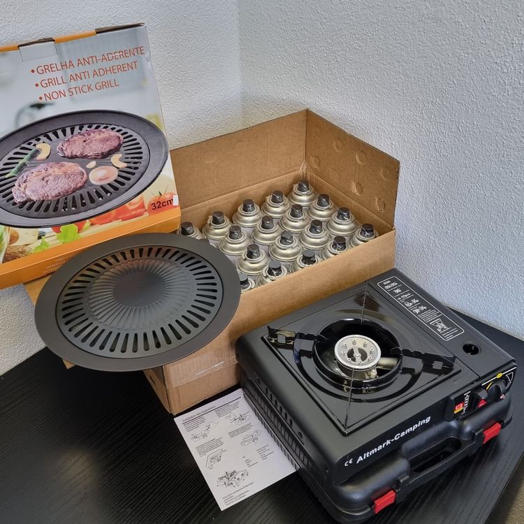 Gaskocher 1er + 28x Gaskartusche + Koffer + Grillplatte NEU | Kaufen auf Ricardo