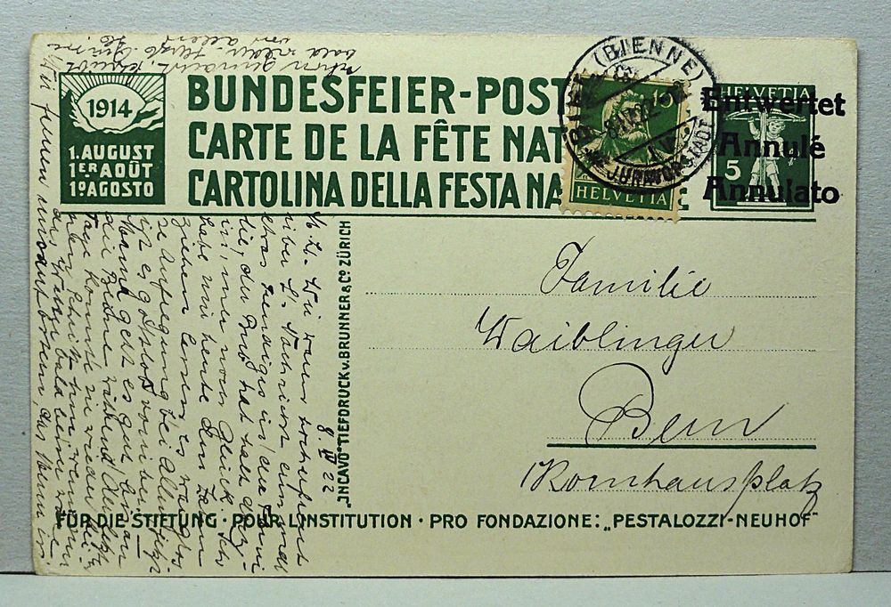 Ganzsache Postkarte / Biel 8.IV.1922 | Kaufen auf Ricardo