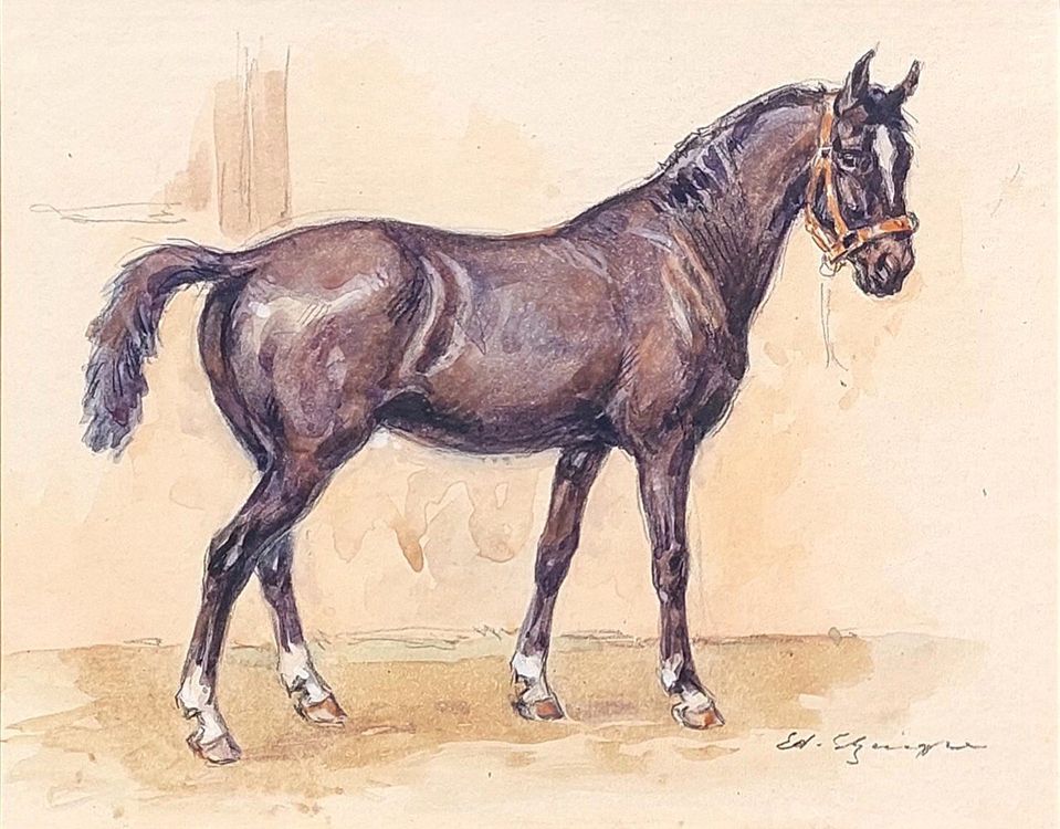 Edouard Elzinger - Aquarelle "Cheval de profil" (Gebraucht) in St ...