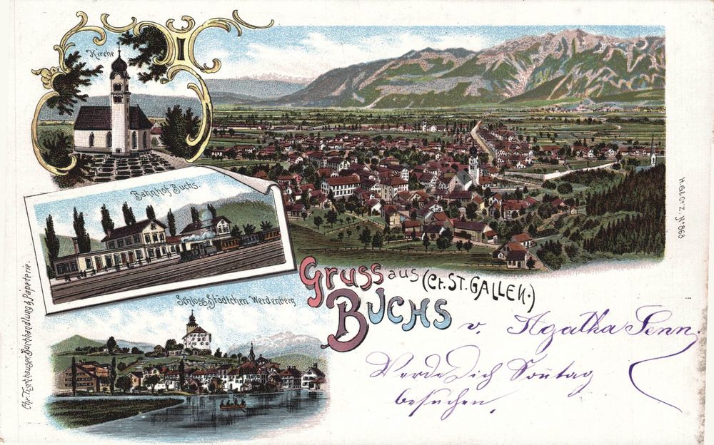 Gruss aus Buchs. Bahnhof, Kirche, Schlösschen Werdenberg (Gebraucht) in Bronschhofen für CHF 18 ...