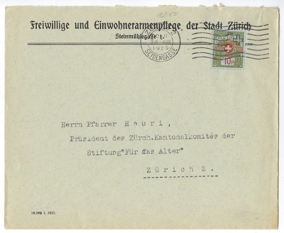 Portofreiheit Armenpflege Zürich 1925 | Kaufen auf Ricardo