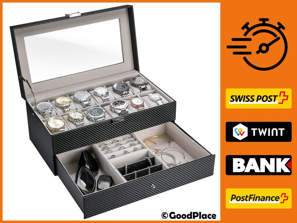 Luxus Uhrenbox mit 12 Fächern und 1 Schublade - Uhrenkoffer (Neu und originalverpackt) in ...