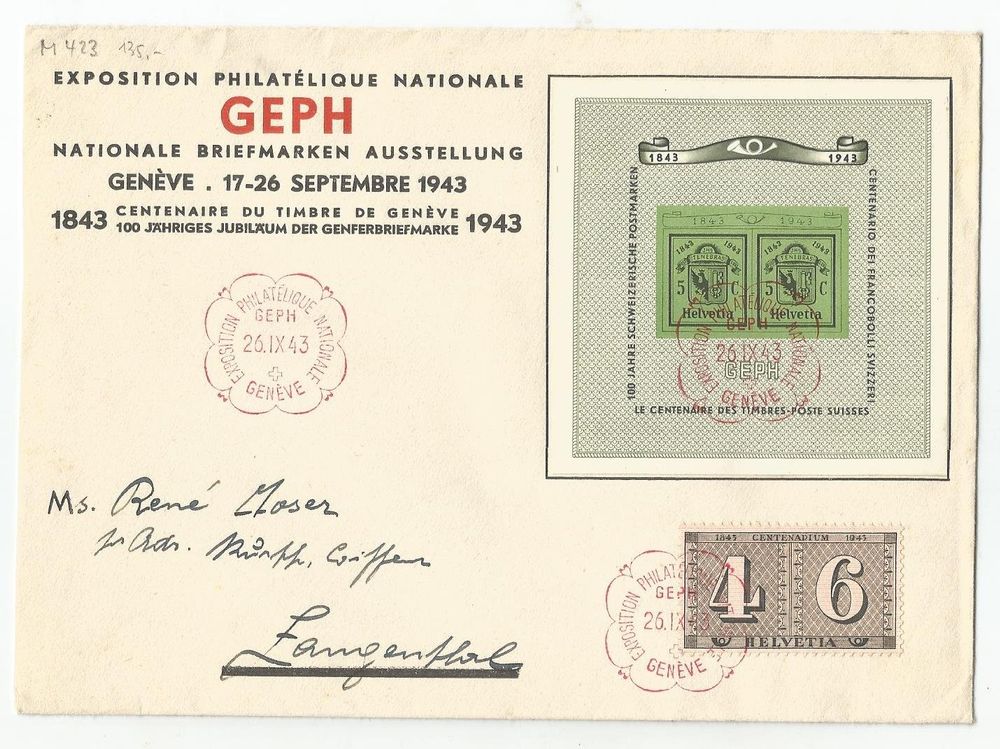 ** GENFER BLOCK W18 AUF UMSCHLAG - JAHR 1943 ** (Gebraucht) in Heimenschwand für CHF 6 – mit ...