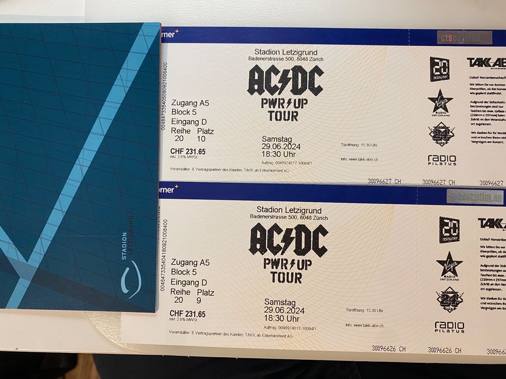 AC/DC 2x VIP Sitzpl. Tickets Zürich Sa 29.06.2024 mit Dinner (Neu und ...