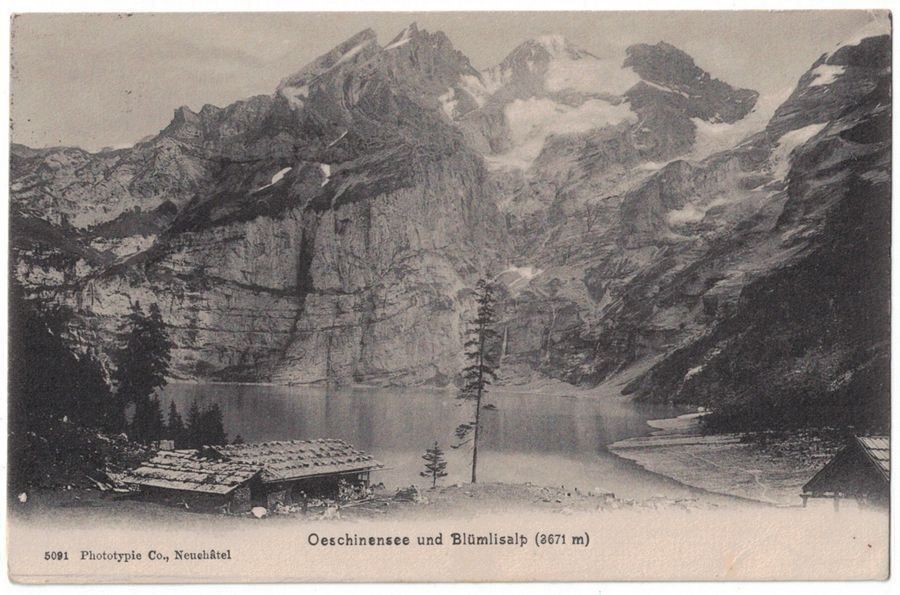 Oeschinensee und Blümlisalp, Phototypie, gelaufen 1913 (Gebraucht) in Frauenfeld für CHF 1 – mit ...