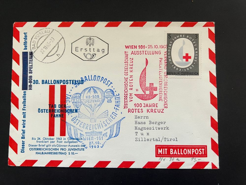 Brief Ballonpost 1963 Österreich Rotes Kreuz (E326) (Gebraucht) in ...
