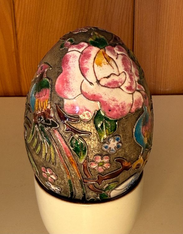 Antikes Cloisonné Ei – Emaille – Vögel & Blumen – Handarbeit (Gebraucht ...