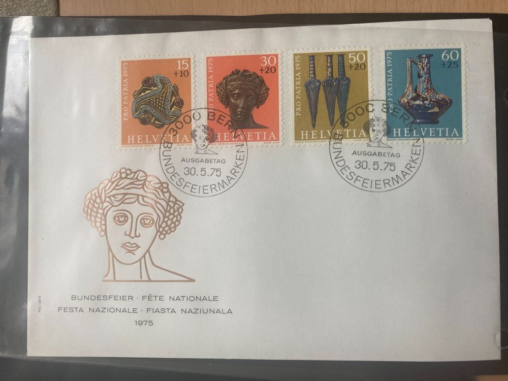 Schweiz 1975 Ersttagsbrief Satz Pro Patria Archeologie (Neu (gemäss Beschreibung)) in Liestal ...