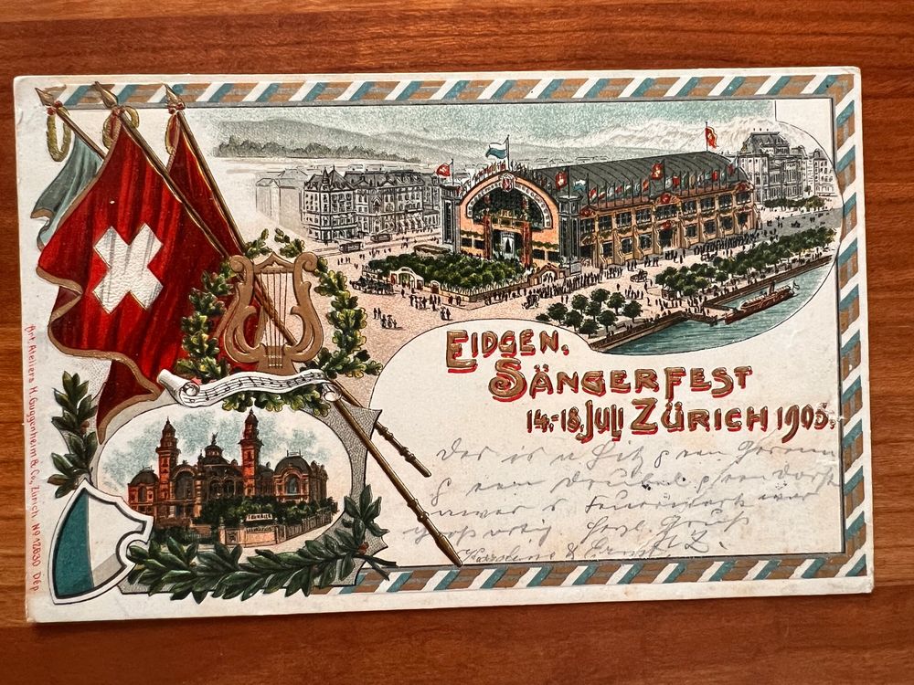 Postkarte Eidg. Sängerfest Zürich 1905 Präge-Litho (P621) (Gebraucht) in Hinwil für CHF 20 – mit ...