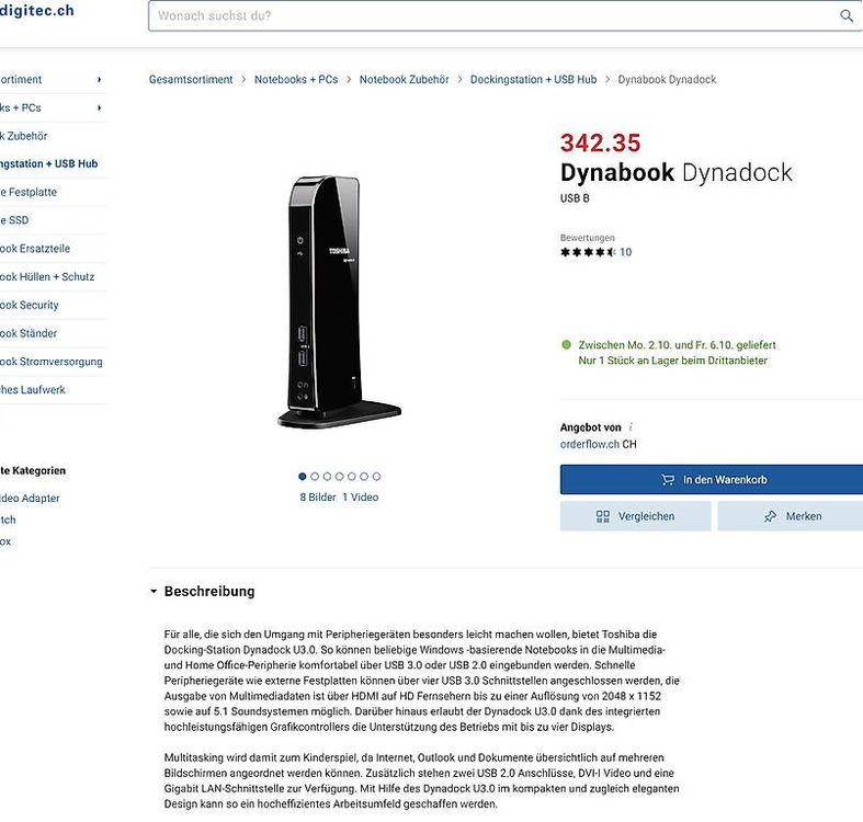 Toshiba Dynadock - USB 3.0 Hub Docking Station (Gebraucht) in Winterthur für CHF 89 – nur ...