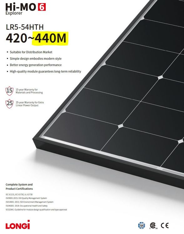 LONGi Hi-MO6 Explorer LR5-54HTH-440M - (BF, R30, EVO2) | Acheter sur Ricardo