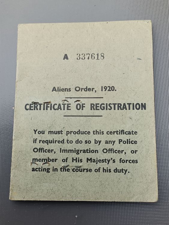 Dokument / Certificate of Registration - Aliens Order 1920 | Kaufen auf ...
