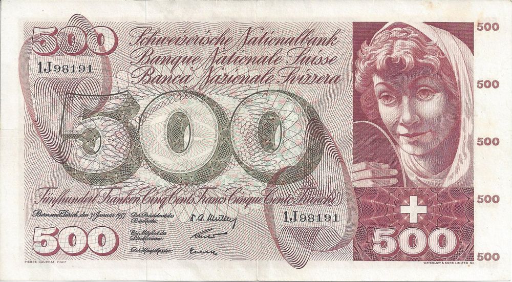 schöne Schweizer 500 Franken-Banknote vom 31. Januar 1957 (Gebraucht ...