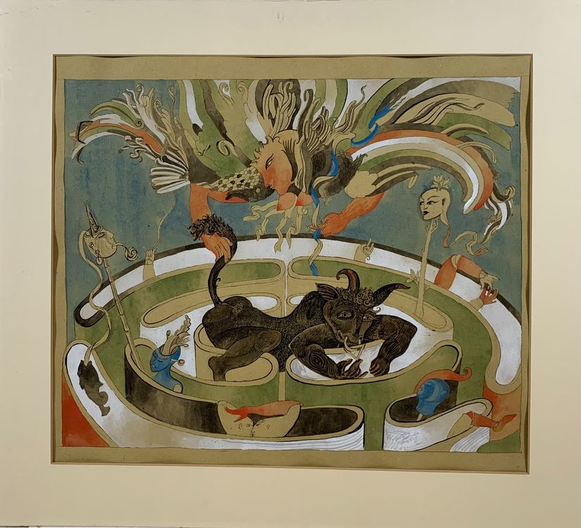 Steivan Liun Könz (1940-1998) grosses Aquarell (Gebraucht) in Root für ...