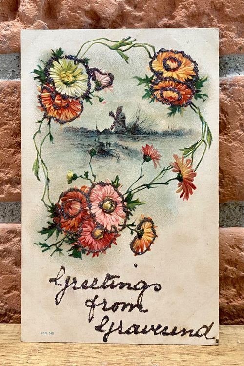 Antike AK Blumen - Windmühle geprägt mit Glitzer (Gebraucht) in Root für CHF 1 – mit Lieferung ...