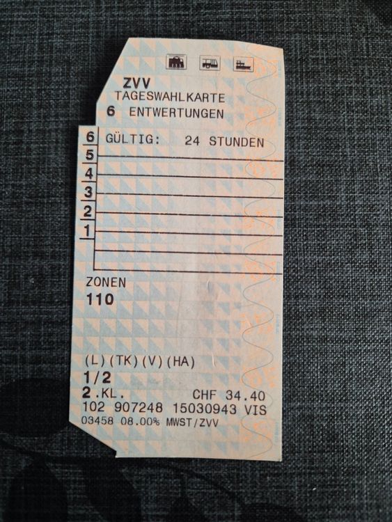 ZVV Tageswahlkarte Zonen 110 - 24h gültig mit Halbtax (Neu und ...