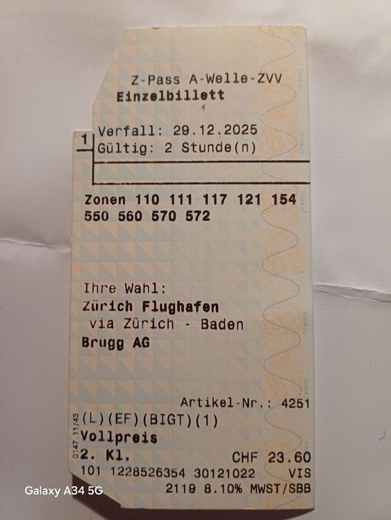 ZVV A - Welle Ticket (Neu (gemäss Beschreibung)) in Höri für CHF 16 ...