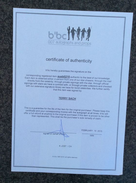 James Bond Original-Autogramm von Terry Sach mit Zertifikat | Kaufen ...