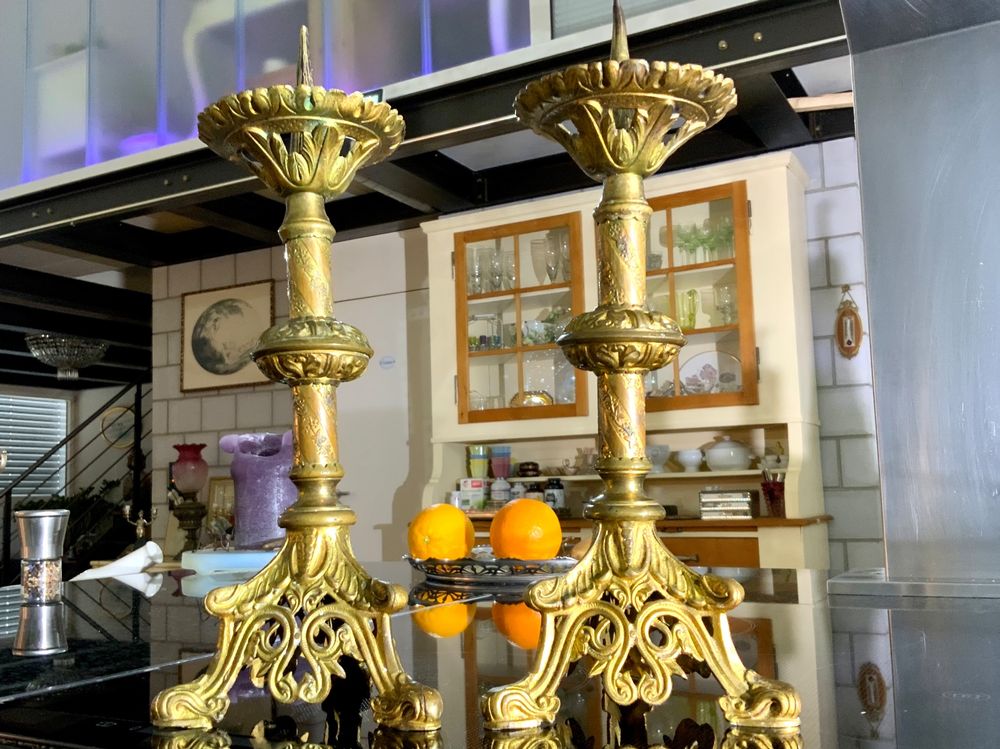 JUGENDSTIL PAAR ALTAR KERZENHALTER BRONZE FRANKREICH UM 1900 | Kaufen auf Ricardo