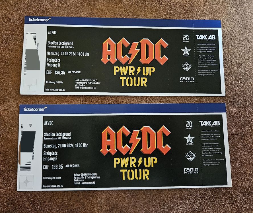 2 AC/DC Stehplätze Zürich 29. Juni (Neu und originalverpackt) in für CHF 455 – mit Lieferung auf ...