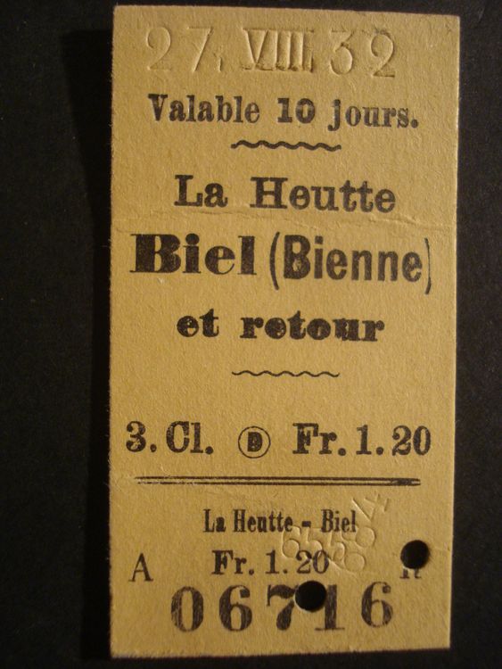SBB - 27.8.1932 - LA HEUTTE - BIEL (Bienne) - 3.Classe (Gebraucht) in Biel/Bienne für CHF 46 ...