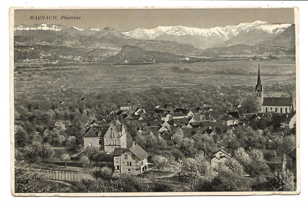 Marbach (SG) Rheintal Dorfpartie mit Kirche und Schule 1929 (Gebraucht) in Engelburg für CHF 16. ...