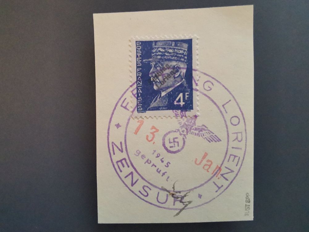 FESTUNG LORIENT 1945 - BRIEFSTÜCK - "GEPRÜFT" - WERT ++++!! (Neu ...