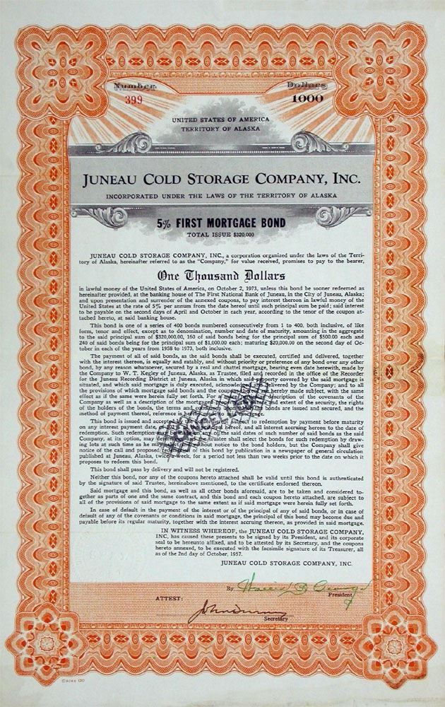 5% Juneau Cold Storage Company Inc., Alaska - 1957 (Gebraucht) in ...