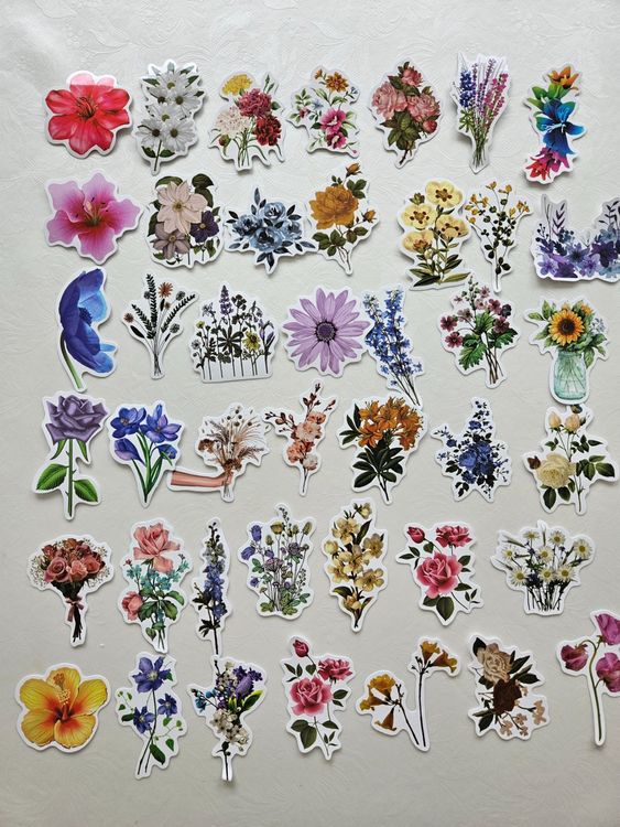 42 Sticker Aufkleber Etiketten Blumen Basteln (Neu und originalverpackt ...