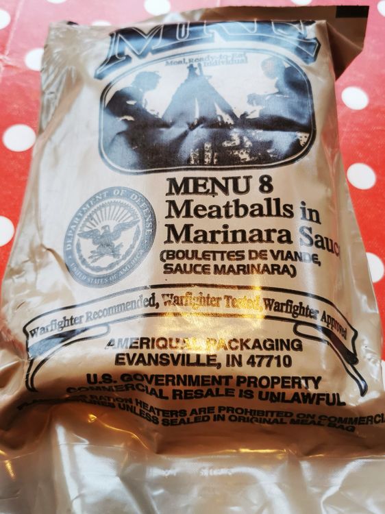 Original US Army MRE Menu #8 Meatballs in Sauce Insp. 1/25 (Neu und ...