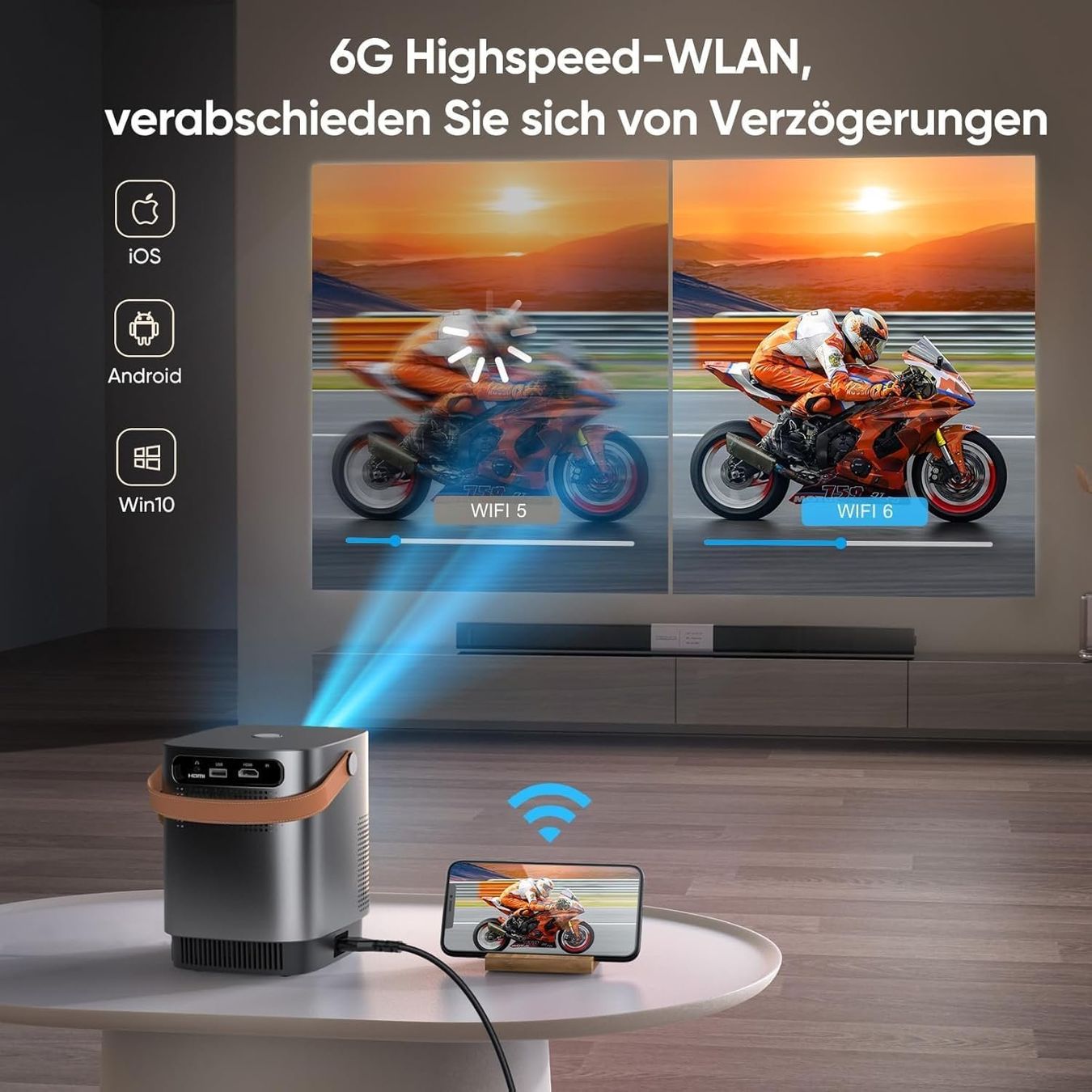 Mini Beamer Full HD 20000 Lumen mit WiFi6 Bluetooth Zoom (Neu und ...