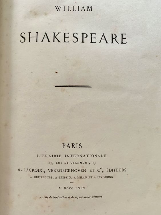 Victor HUGO -William Shakespeare-Lacroix & Verboeckhove-1864 | Acheter ...