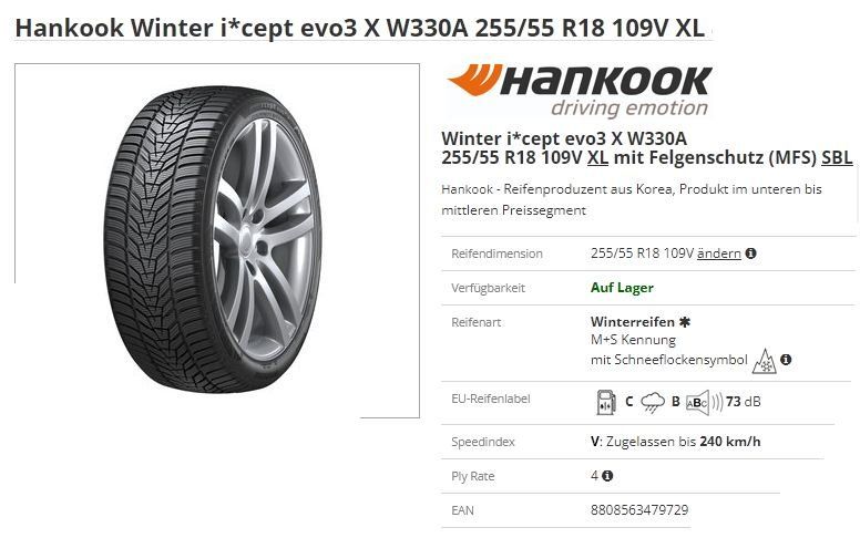 4x Neue Hankook 255 55 R18 Winterreifen* X5 / ML / Vw | Kaufen auf Ricardo
