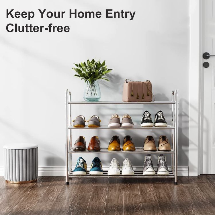 Schuhregal 4 Ablagen Schuhablage Metall 12-16 Paar Schuhbank (Neu und ...