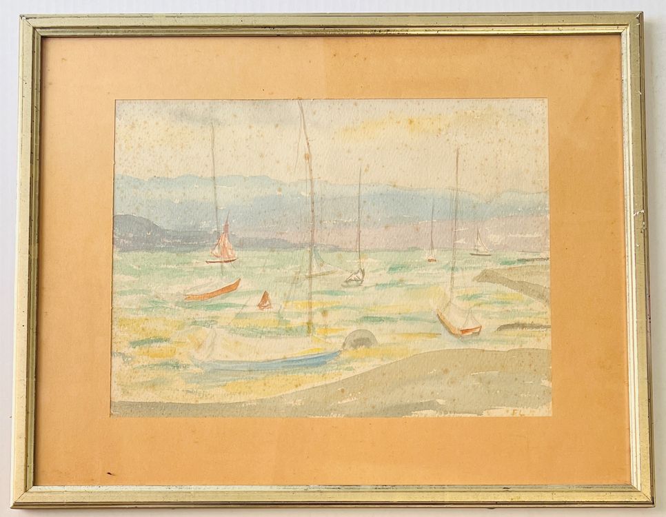 Meereszene Aquarell monogrammiert FL | Kaufen auf Ricardo