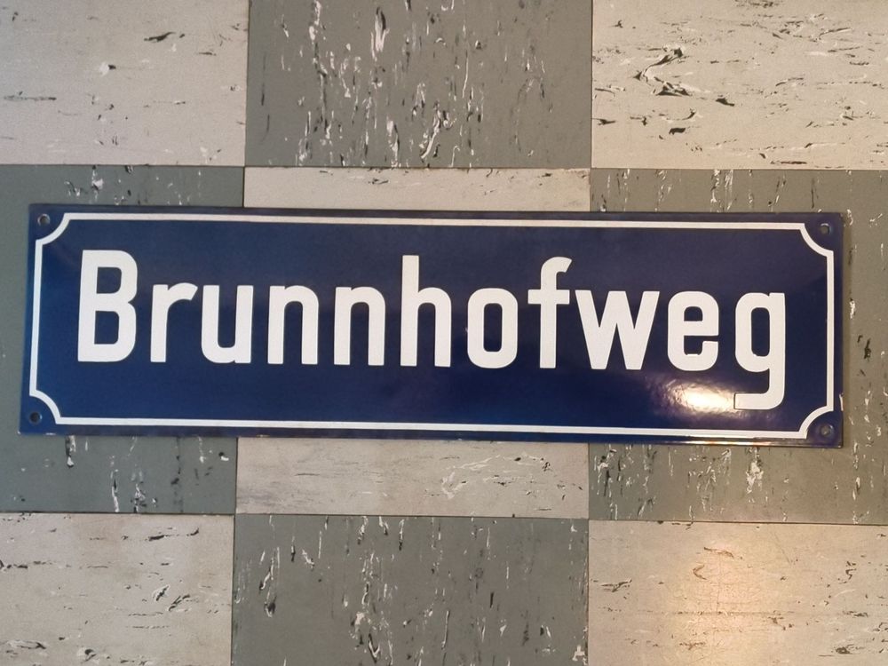 Altes Email Schild Brunnhofweg blau Emaille Metall vintage (Gebraucht ...