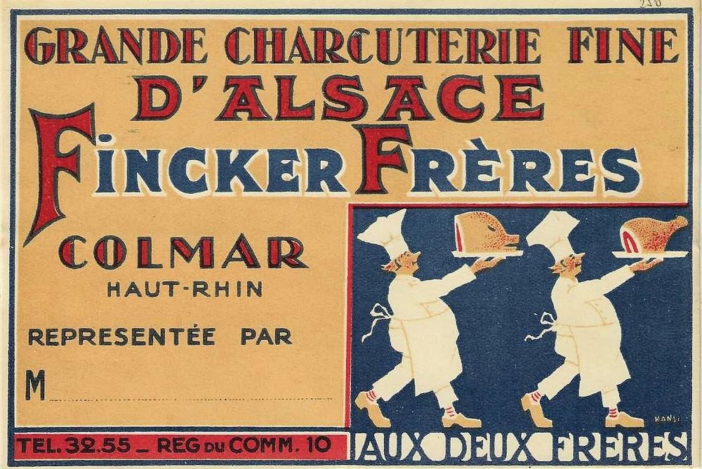 Werbekarte von Hansi, Colmar Finker Frères, Metzgerei (Neu (gemäss ...