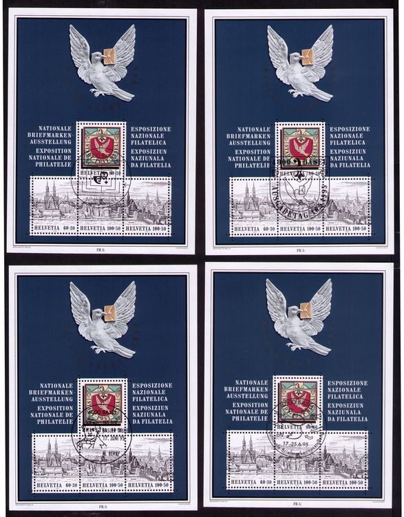 1995_BASLER TAUBE-BLOCK_4 VERSCHIEDENE, passende SONDER-O !! (Gebraucht) in Marthalen für CHF 21 ...